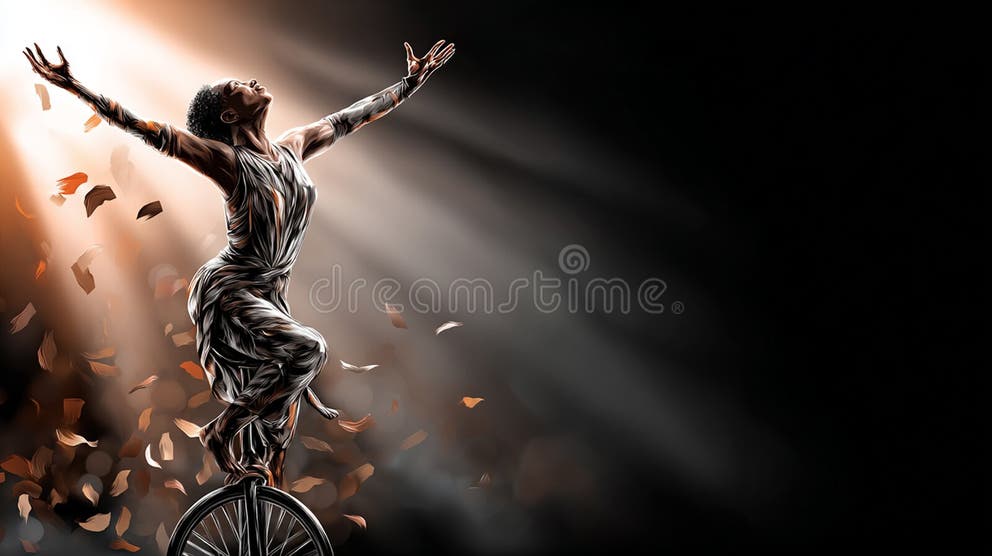 Juggler on Unicycle on Empty Stage at Spotlight Ray Stock Illustration ...