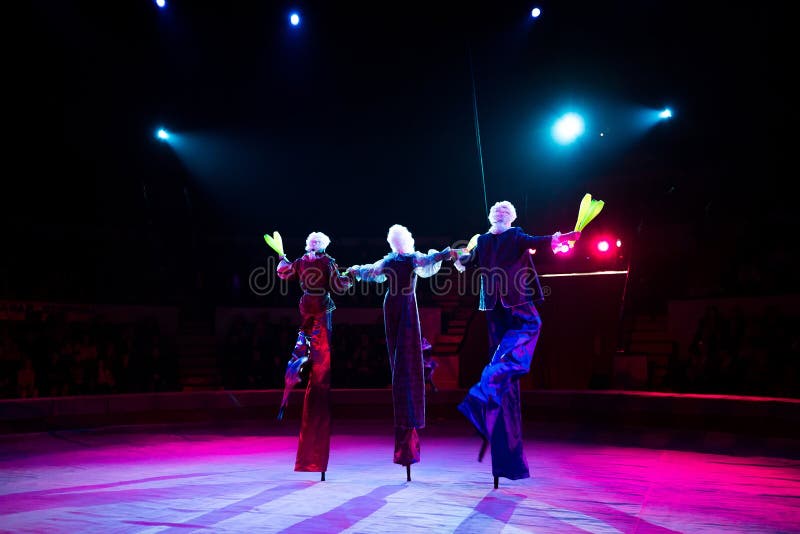 Jugglers in the Circus. Clown on Stilts. Stock Image - Image of pose ...