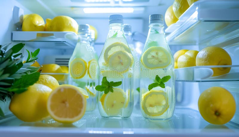 Jugs of Fresh Lemonade in Fridge Stock Photo - Image of cold, lemon ...