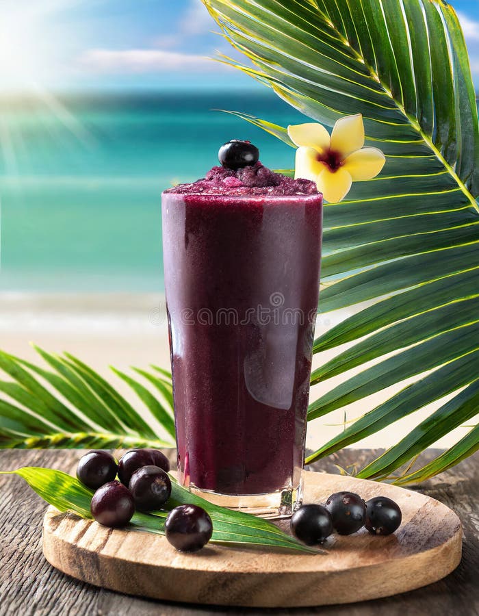 Juice Acai in Glass with Beach Background Stock Image - Image of ...