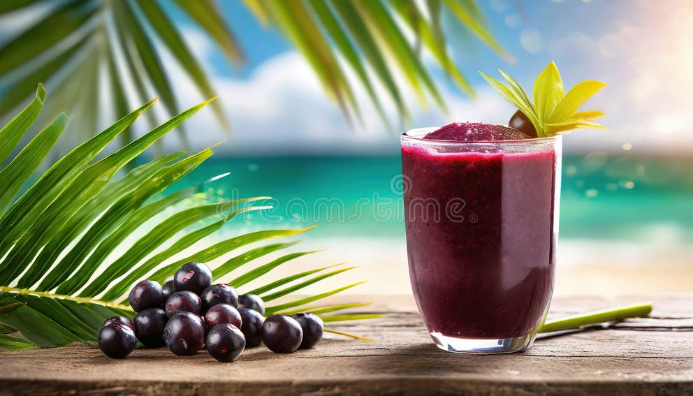 Juice Acai in Glass with Beach Background Stock Image - Image of ...