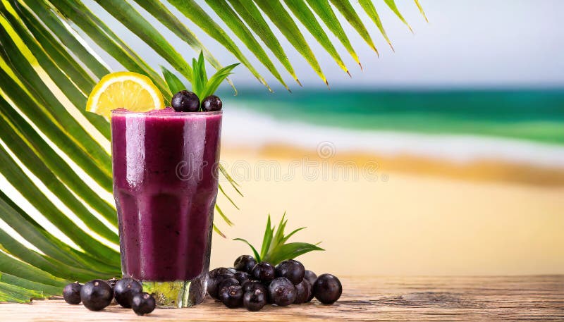 Juice Acai in Glass with Beach Background Stock Photo - Image of ...