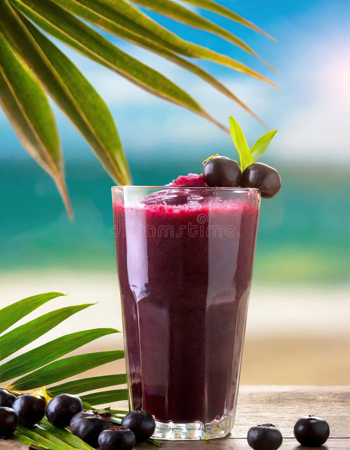 Juice Acai in Glass with Beach Background Stock Image - Image of ...