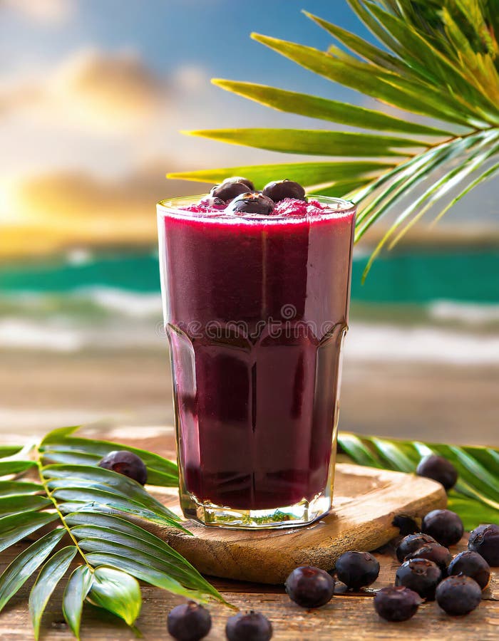 Juice Acai in Glass with Beach Background Stock Image - Image of beach ...
