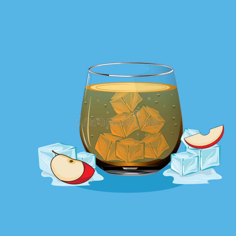 Juice Apple Cold and Fresh with Ice Cube Stock Illustration ...