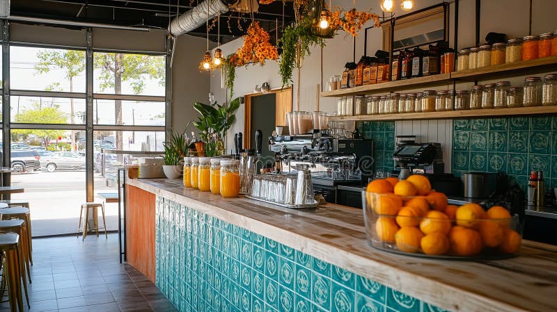 Juice Bar with Fresh Oranges Being Squeezed into a Glass, Bright Stock ...
