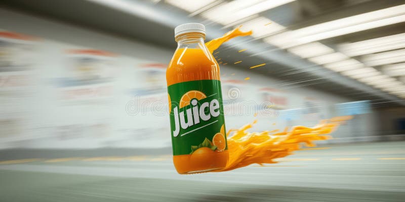 Juice Bottle Splashing Orange Liquid in Motion Stock Photo - Image of ...