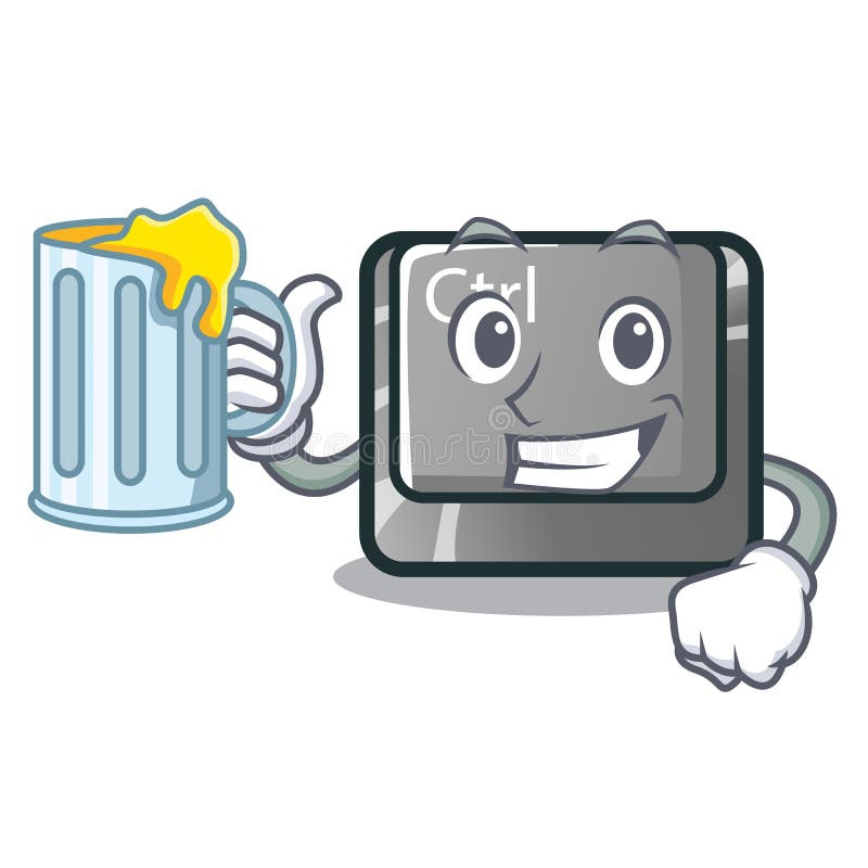 With Juice Character Ctrl Button Attached On Computer Stock Vector