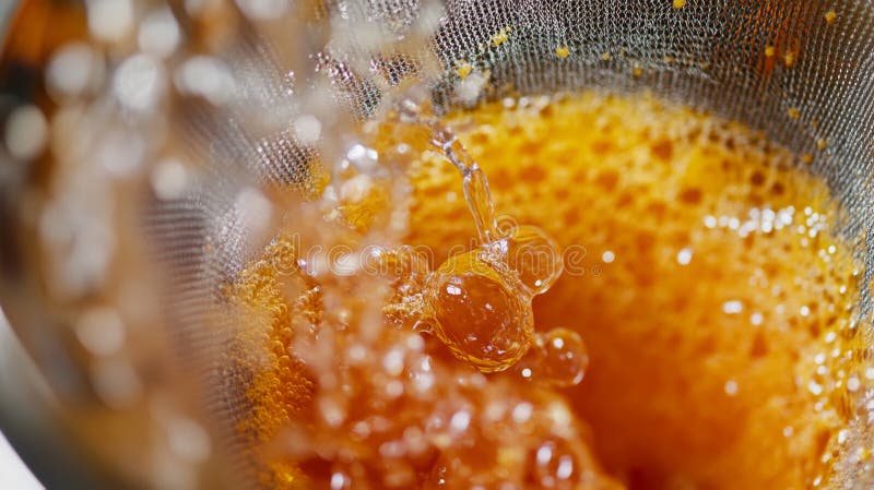 Juice Creation Process through Straining in a Kitchen Setting Stock ...