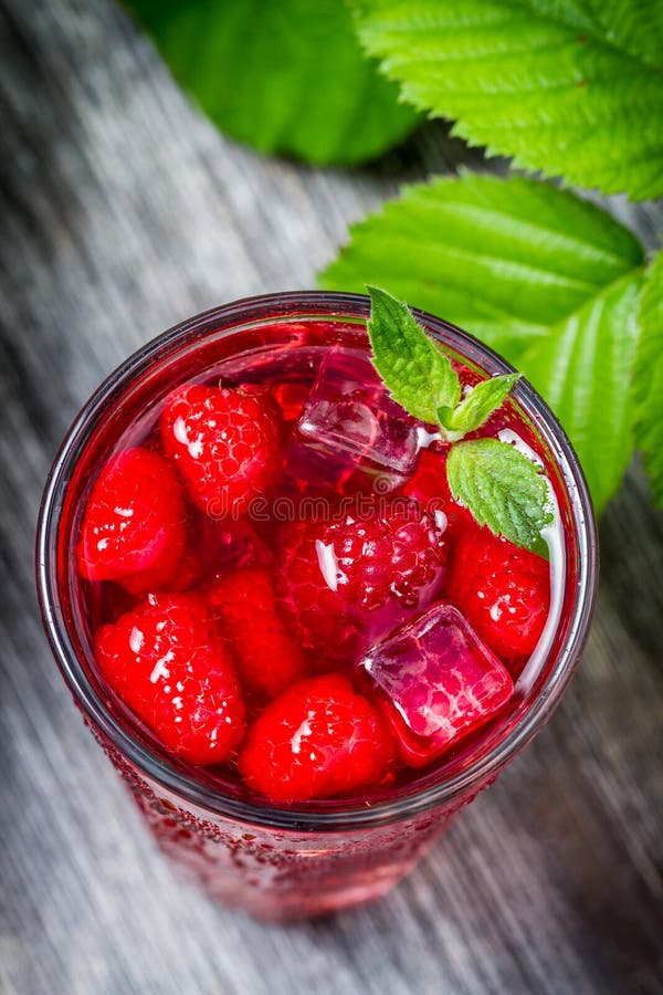 Juice with Fresh Raspberries and Ice Stock Image - Image of copy ...