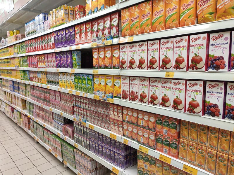 Juice with Flavour Packed in a Paper Container Displayed for Sale ...