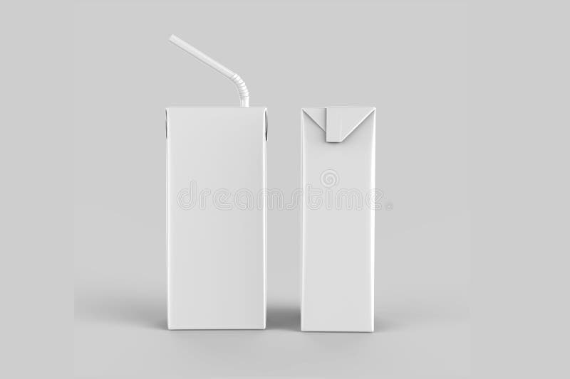Juice or Milk Carton Box with Drinking Straw Mockup Isolated on a Grey ...