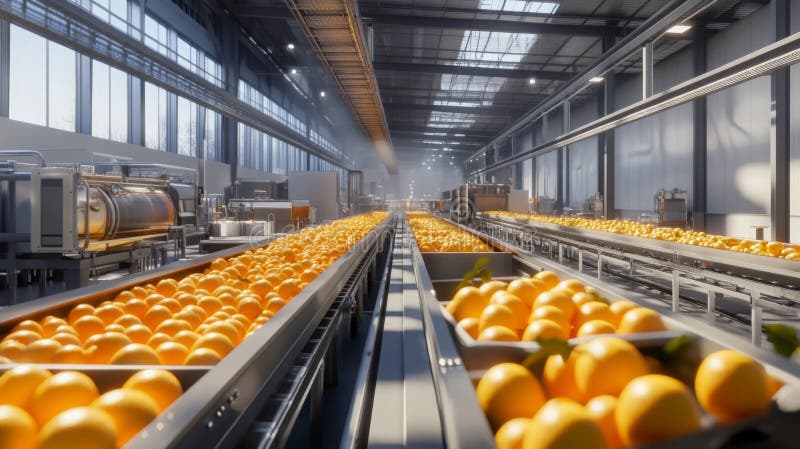 Juice Production Facility Showcases Vibrant Oranges during Busy ...