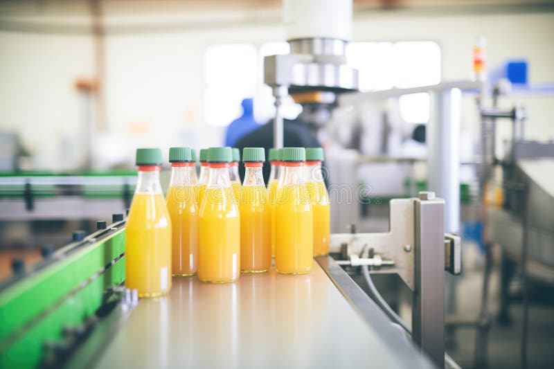 Juice Production Line with Bottles Being Filled Stock Image - Image of ...