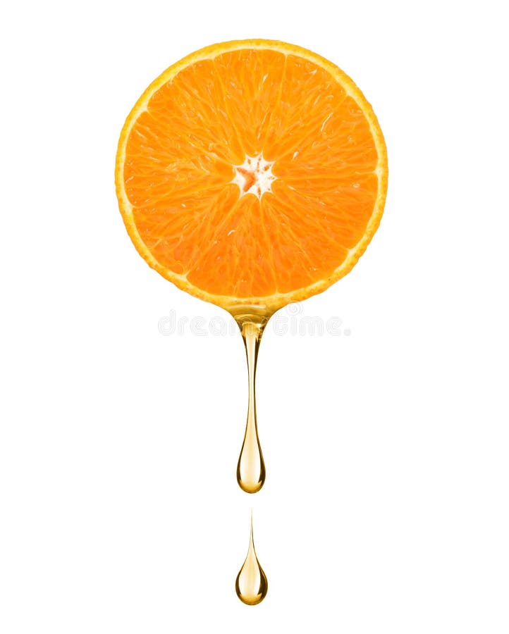 Juice in the Shape of Drop Flowing from a Slice of Orange Stock Photo ...