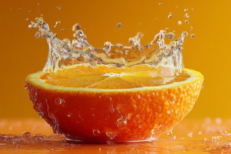 Juice Splash on Fresh Orange Slice Stock Photo - Image of drink ...