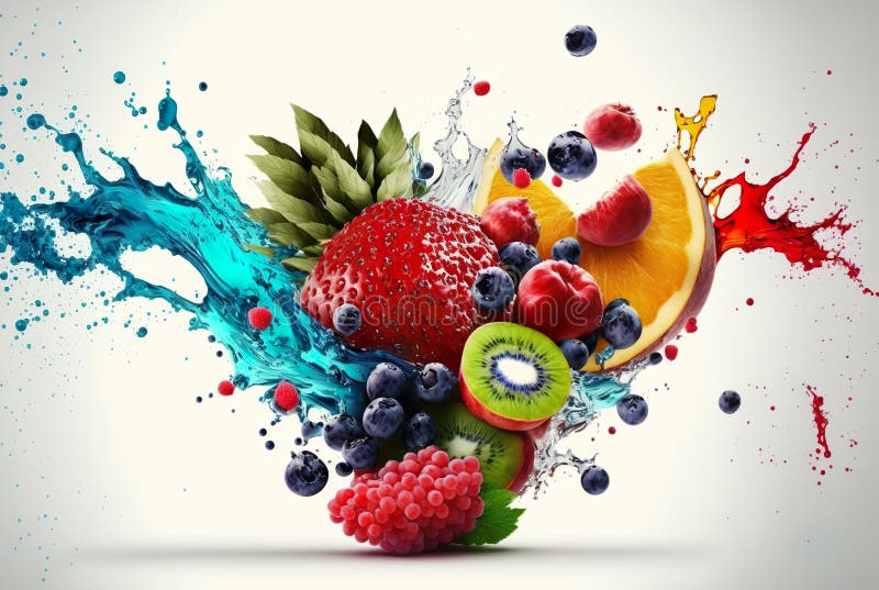 Juice Splash of Mixed Fruits Stock Illustration - Illustration of drink ...
