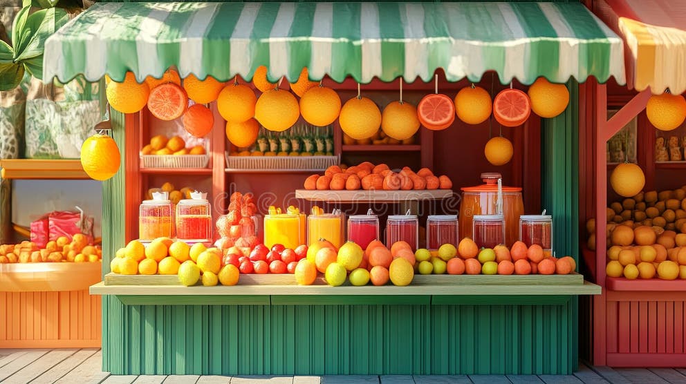 Juice Stand with Bright Citrus Fruit Display. Stock Photo - Image of ...