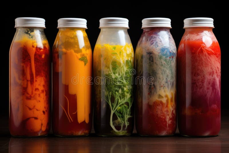 Juices in Various Stages of Packaging Process Stock Image - Image of ...
