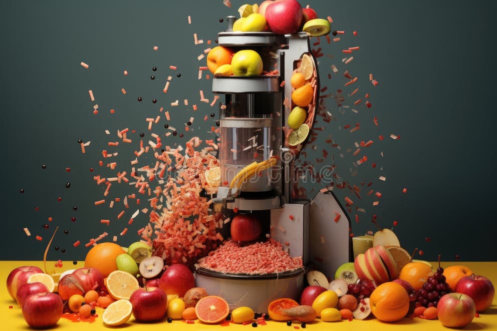 Juicing Process with Fruit Pieces Entering Machine Stock Illustration ...
