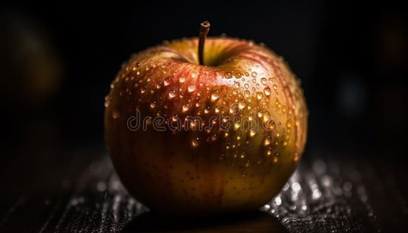 Juicy Apple Reflects Nature Freshness on Clean Wooden Table Generated ...