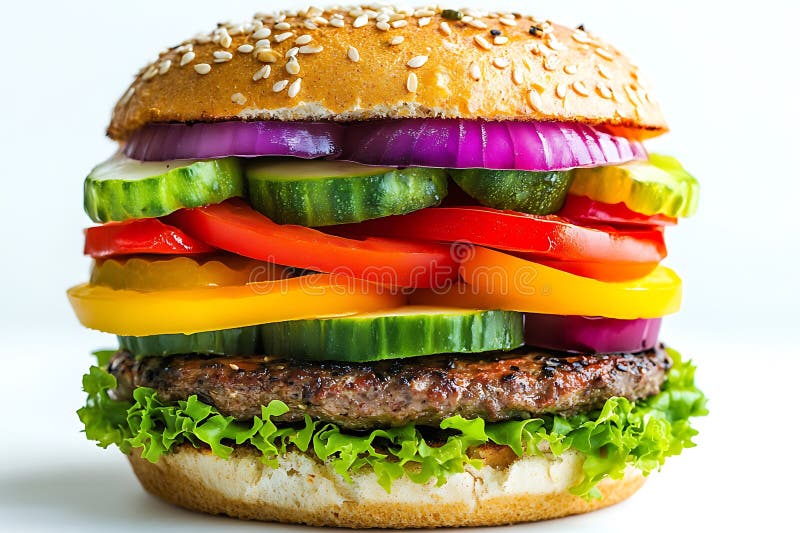 Juicy Beef Burger with Colorful Vegetable Layers Stock Illustration ...