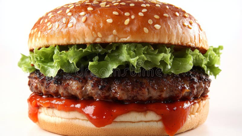 Juicy Beef Burger with Sesame Seed Bun and Lettuce Stock Illustration ...