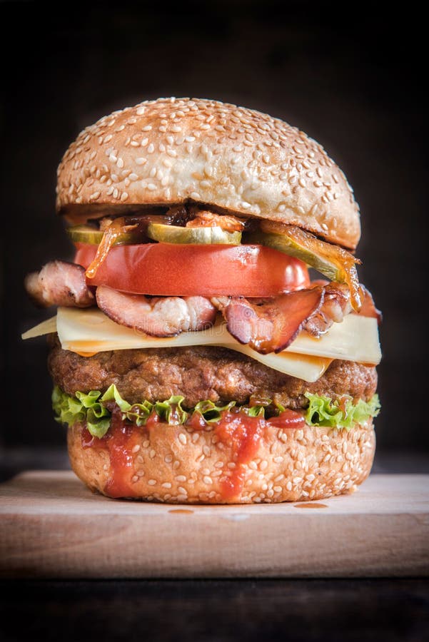 Beef Burger And Onion Rings Stock Photo - Image of hamburger, french ...