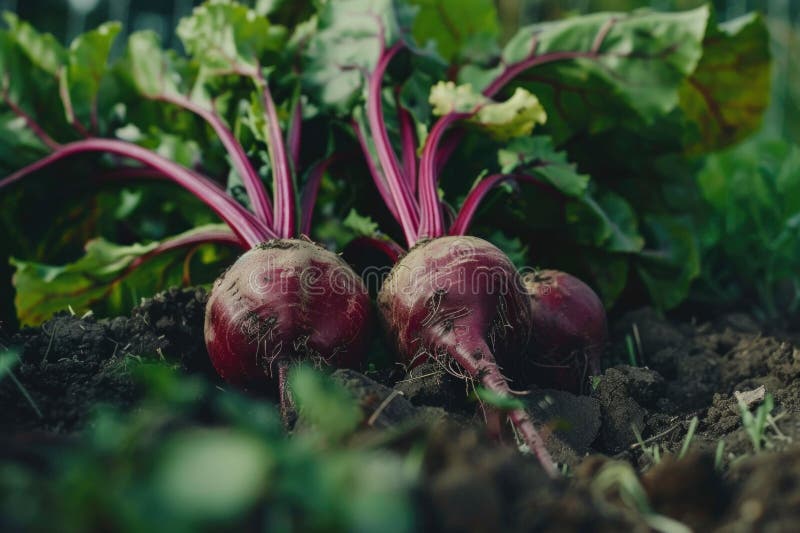 Juicy Beets Sprouting Beautifully from the Garden Bed Soil Stock Image ...
