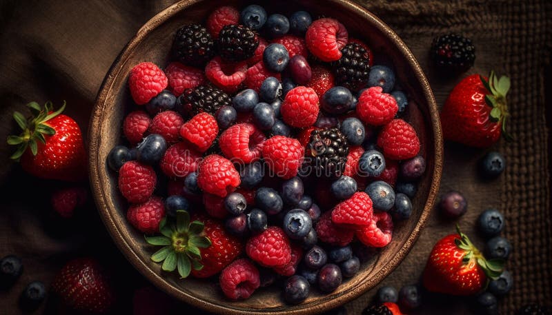 Juicy Berry Dessert on Rustic Wood Table Generated by AI Stock ...