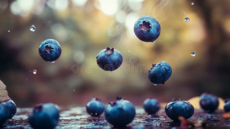 Juicy Blueberries Falling on Rustic Wooden Surface Stock Illustration ...