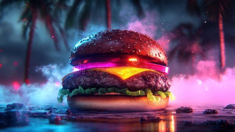 Juicy Burger Photorealistic Illustration on Abstract Background. Stock ...