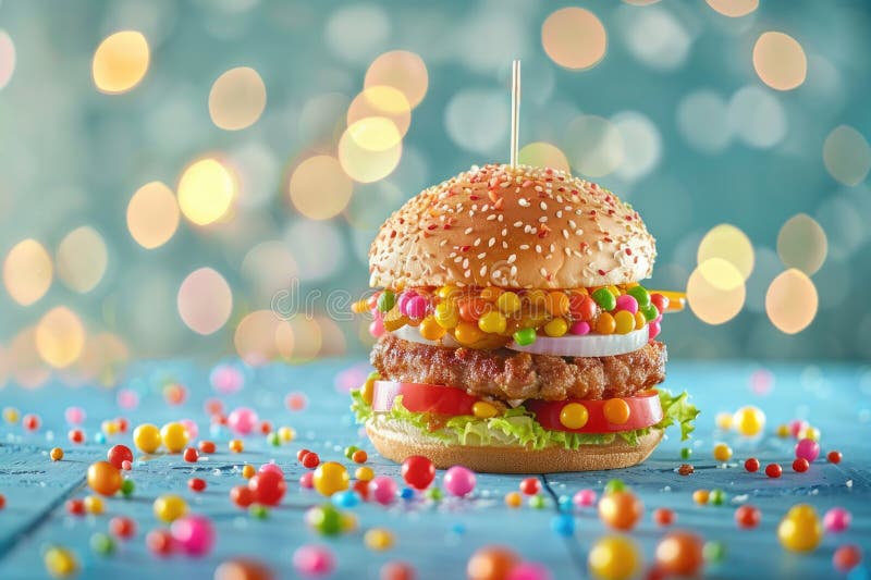Juicy Cheeseburger Celebration with Colorful Confetti and Vibrant ...