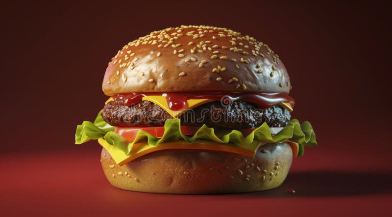 A Juicy Cheeseburger with Fresh Ingredients on a Red Backdrop ...