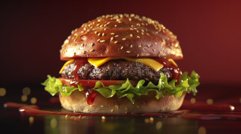 A Juicy Cheeseburger with Fresh Ingredients on a Red Backdrop ...
