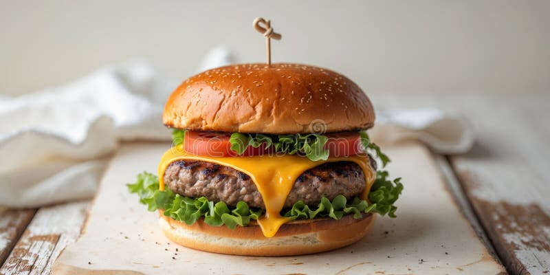 Juicy Cheeseburger with Double Patties and Fresh Vegetables on Sesame ...