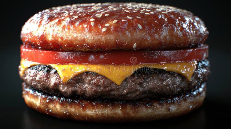 Juicy Cheeseburger with Double Patties and Fresh Vegetables on Sesame ...
