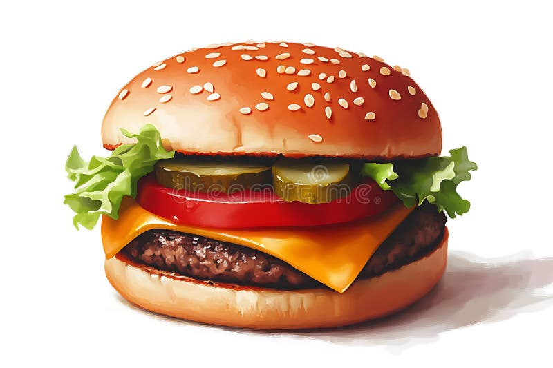 Juicy Cheeseburger with Sesame Seed Bun Lettuce Tomato and Pickles ...