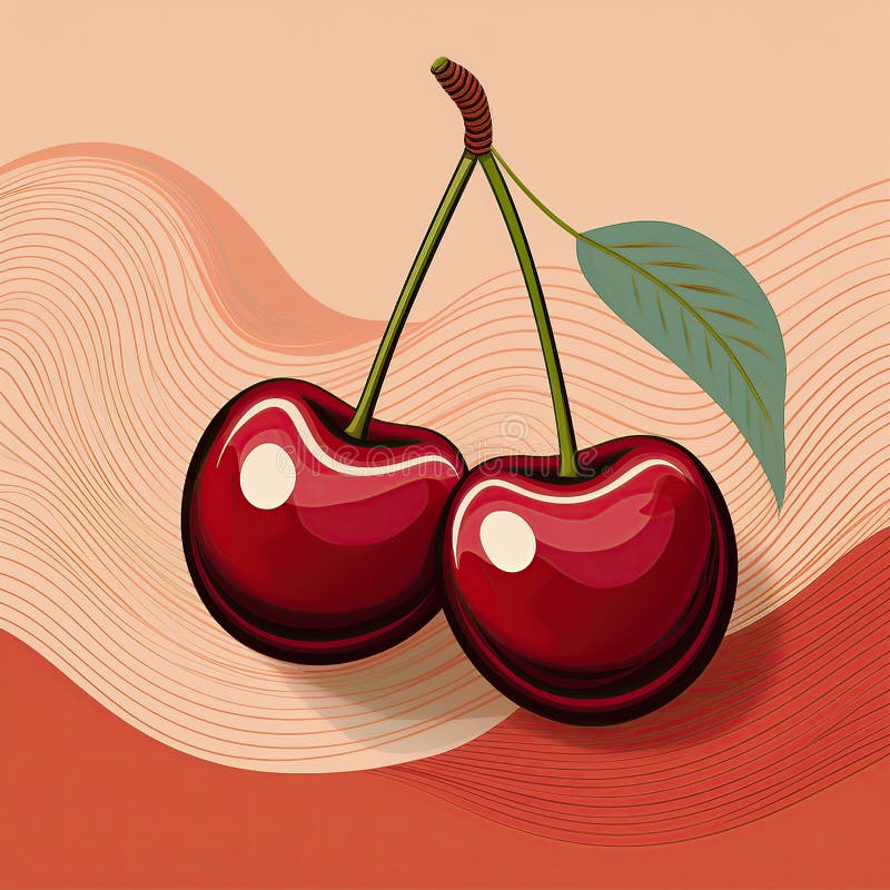 Juicy Cherries with Abstract Waves Stock Illustration - Illustration of ...