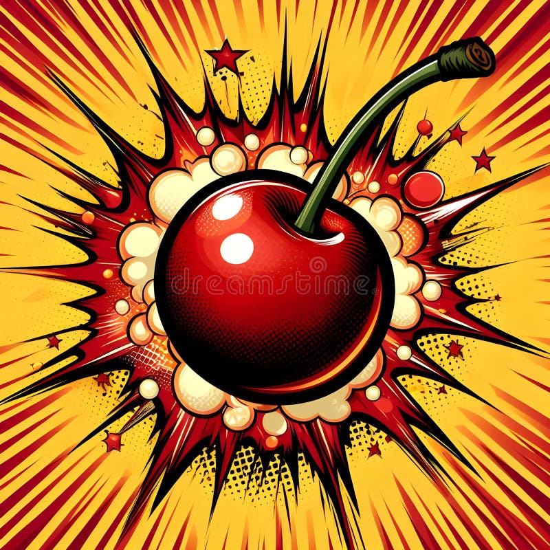 Juicy Cherry Exploding with a Bursting Flavor and Comic Style Stock ...