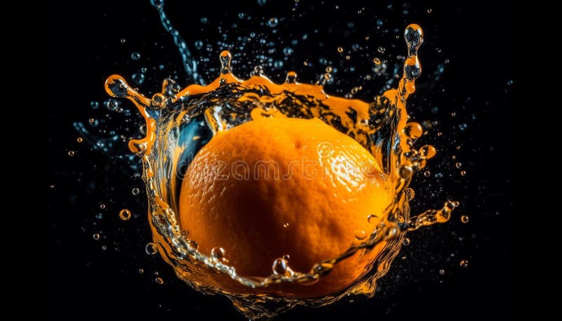 Juicy Citrus Fruit Drops in Refreshing Water Wave Generative AI Stock ...