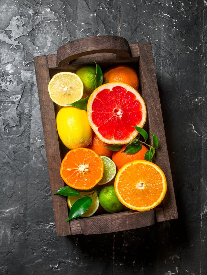 Juicy Citrus in a Wooden Box Stock Photo - Image of freshness, food ...