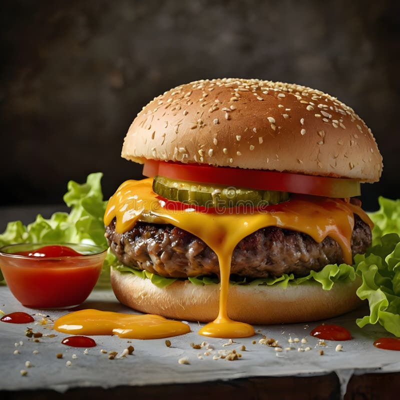 A Juicy Classic Cheeseburger Stock Illustration - Illustration of bacon ...