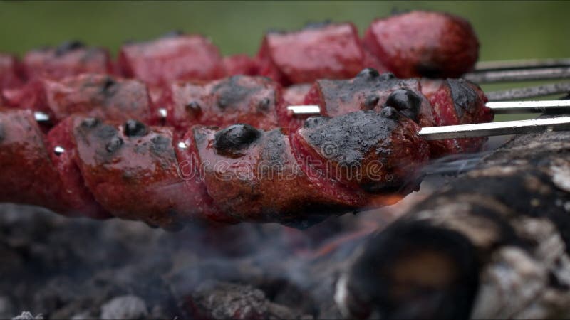 Juicy and Cooked Sausage on a Barbecue Fire Stock Image - Image of ...