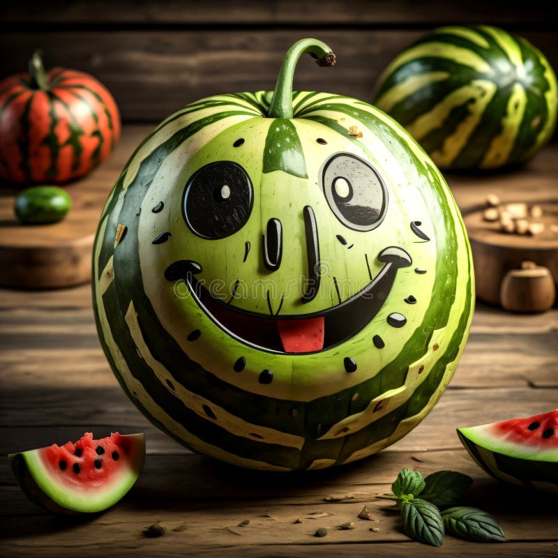 Juicy Delight: the Smiling Watermelon Stock Illustration - Illustration ...