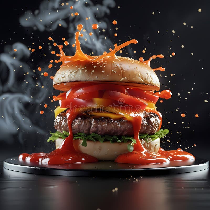 Cheeseburger with Splashes of Explosion Stock Vector - Illustration of ...