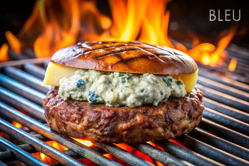 "Juicy Flame Broiled Bleu Cheese Hamburger Grilling Stock Illustration ...