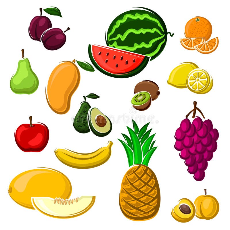 Juicy Fresh Fruits Set in Cartoon Style Stock Vector - Illustration of ... Juicy Fresh Fruits Set in Cartoon Style Stock Vector - Illustration of ...