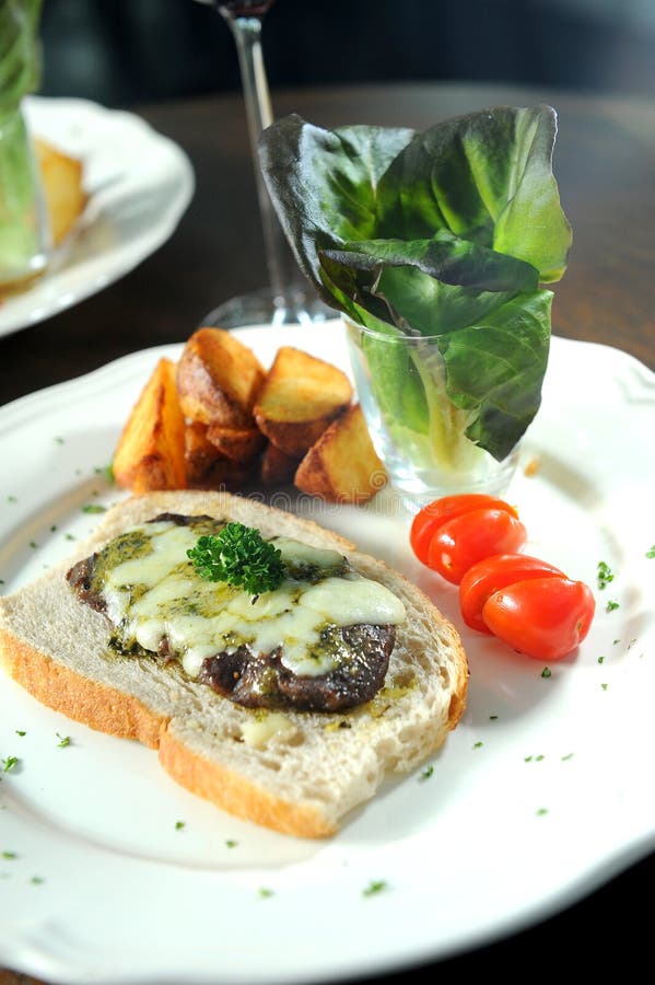 Juicy fresh meat in bread stock photo. Image of balsamico - 23594532