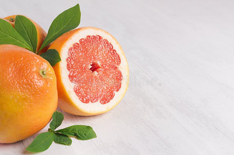 Juicy Fresh Round Slice Pink Grapefruit Macro with Green Leaf, Copy ...